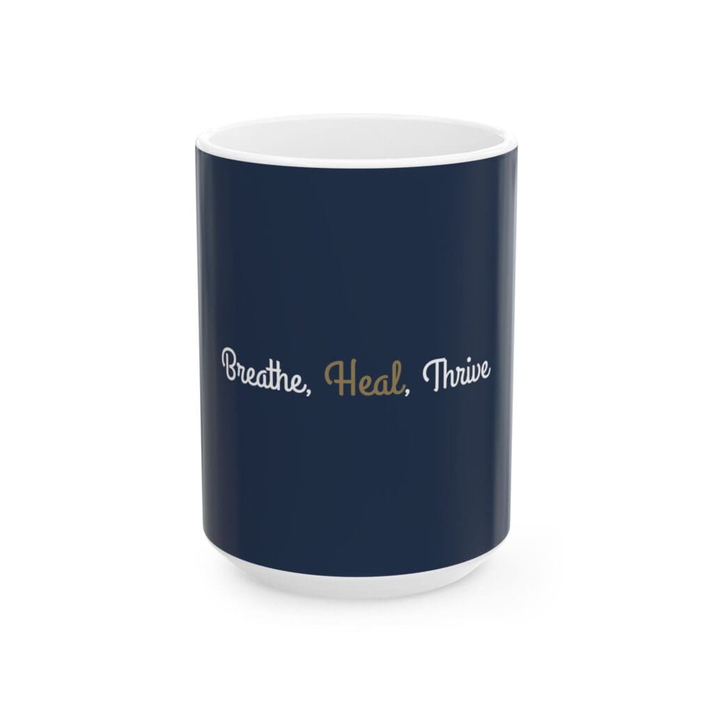 Gold Inspirational Ceramic Mug – “Breathe, Heal, Thrive” for Self-Care ...